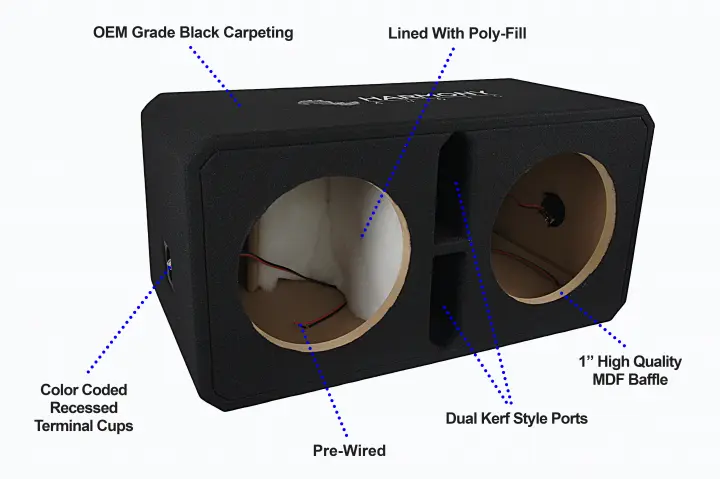 Harmony Audio HA-BV2X12E Dual 12" Empty Vented Port Sub Box Unloaded ...