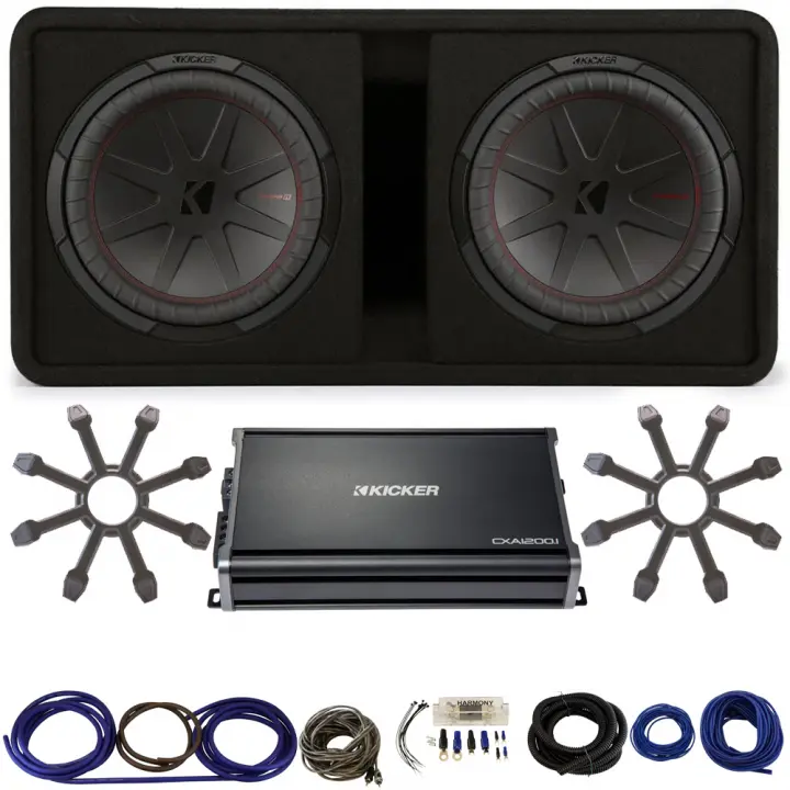 Kicker 48DCWR122 12" CompR Enclosure w/ 46CXA12001 Amp Sub Grills ...