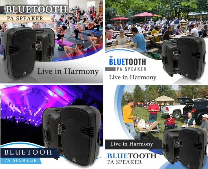 Harmony Audio HA-L15BA Pro DJ Live Series Bluetooth 15" Powered 1200W ...