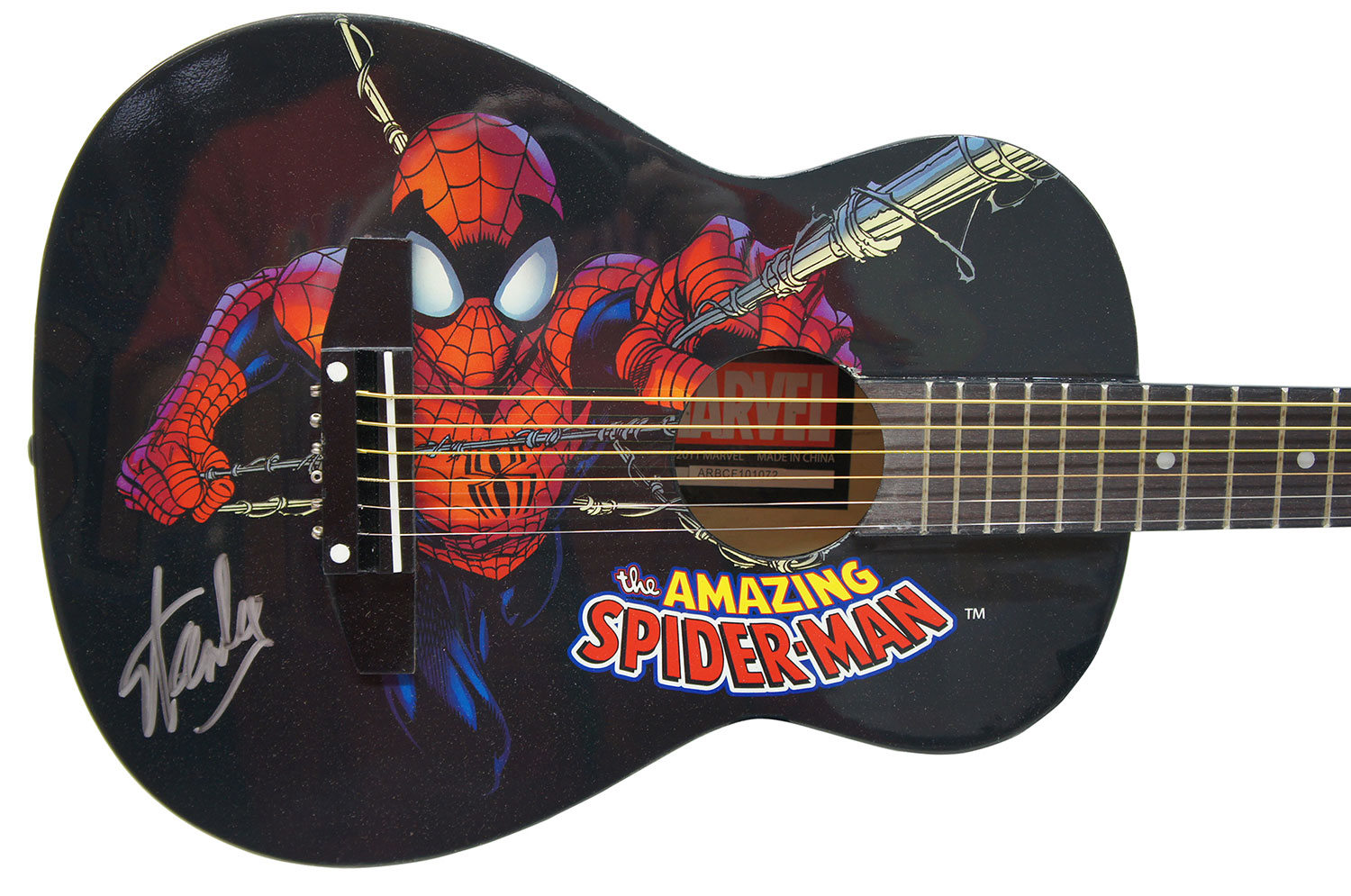 Stan Lee Signed Peavey Marvel Spiderman 1/2 Acoustic Guitar ...