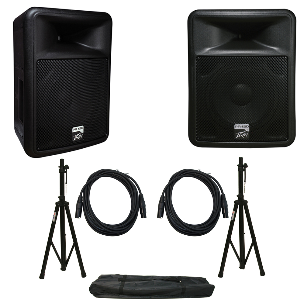 Peavey PR 12D Powered PA Speakers (2) with Tripod Stands and 15' XLR ...